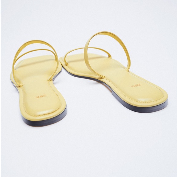 Zara | Shoes | Zara Yellow Square Toes Leather Slide Sandals | Poshmark
